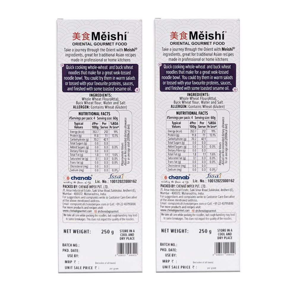 Meishi Soba Whole Wheat and Buck Wheat Noodles,250g | Pack of 2 | Ideal ...
